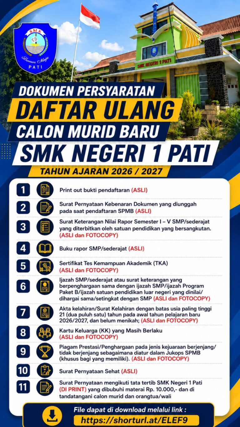 Dokumen Persyaratan Daftar Ulang SPMB Tahun Ajaran 2026/2027 - SMKN 1 Pati